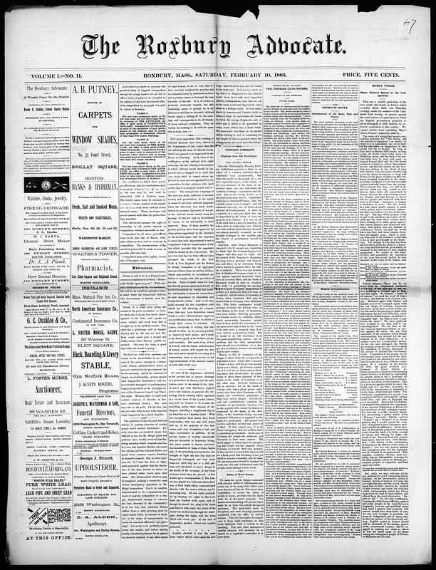 The Roxbury Advocate. February 10, 1883 - Digital Commonwealth