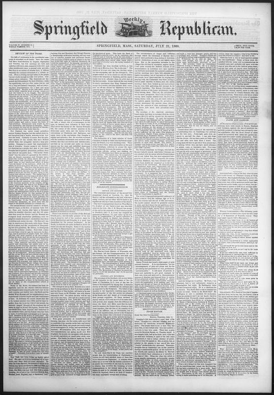 Springfield Weekly Republican. July 21, 1860 - Digital Commonwealth