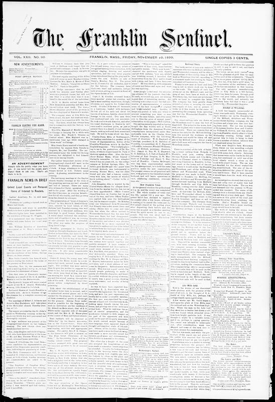 The Franklin Sentinel. November 10, 1899 - Digital Commonwealth