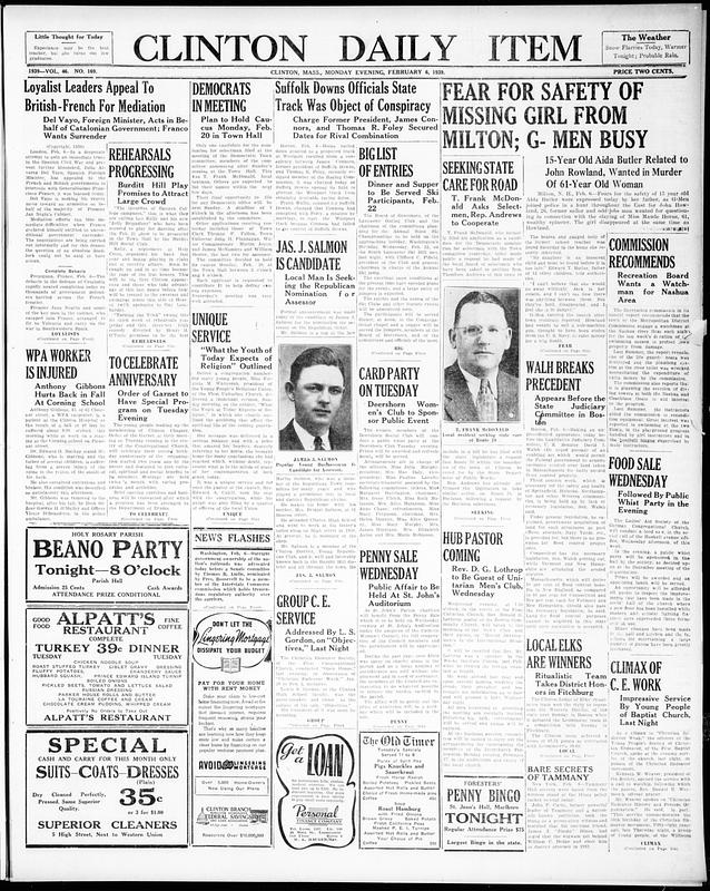Clinton Daily Item. February 06, 1939 - Digital Commonwealth
