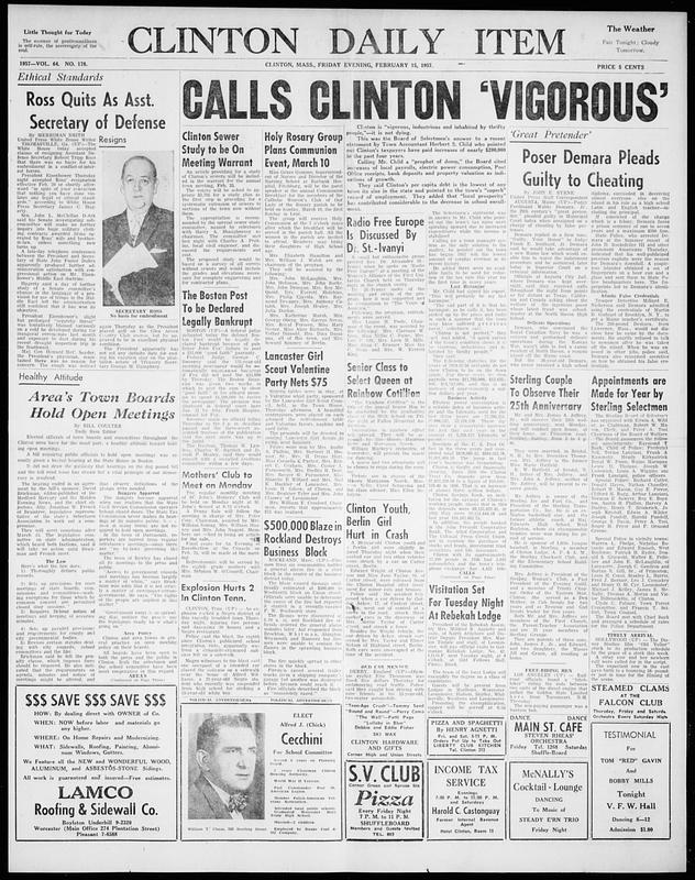 Clinton Daily Item. February 15, 1957 - Digital Commonwealth