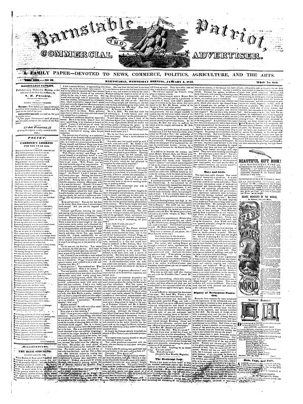 Barnstable Patriot, and Commercial Advertiser. January 04, 1843 ...