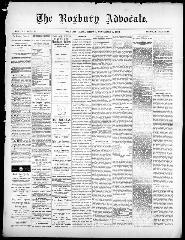The Roxbury Advocate. December 07, 1883 - Digital Commonwealth