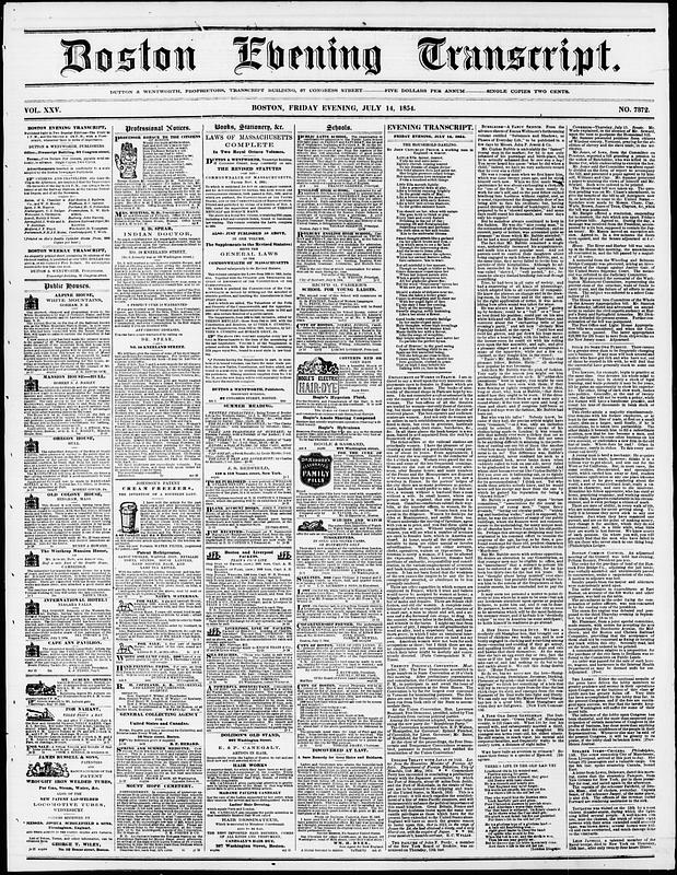 Boston Evening Transcript. July 14, 1854 - Digital Commonwealth
