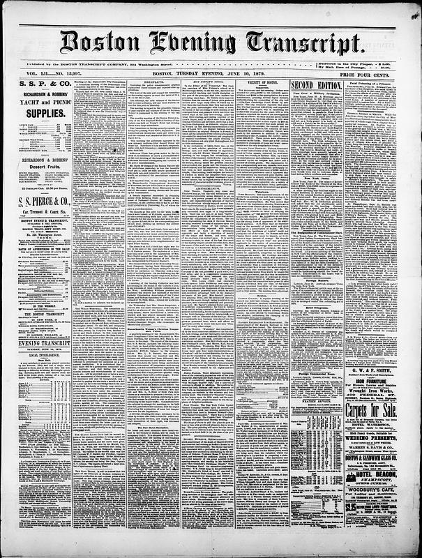 Boston Evening Transcript. June 10, 1879 - Digital Commonwealth