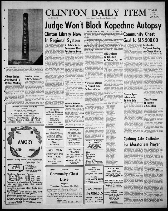 Clinton Daily Item. October 10, 1969 - Digital Commonwealth
