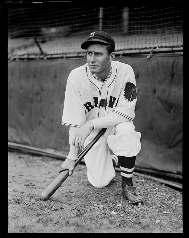 Boston Braves Hal Lee kneels with bat - Digital Commonwealth