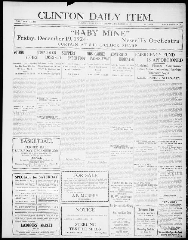 Clinton Daily Item. December 19, 1924 - Digital Commonwealth