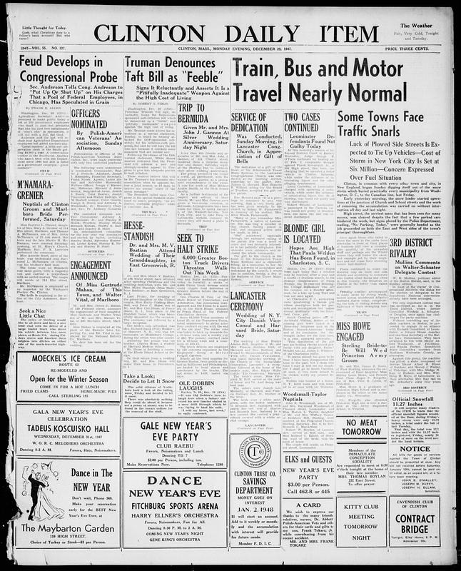 Clinton Daily Item. December 29, 1947 - Digital Commonwealth