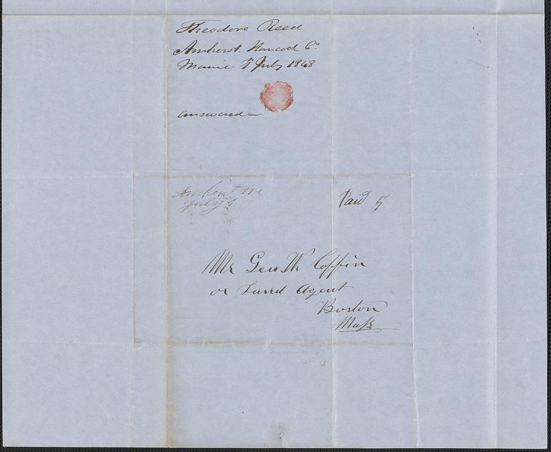 Selectman Theodore Reed to George Coffin, 1 July 1848 - Digital ...