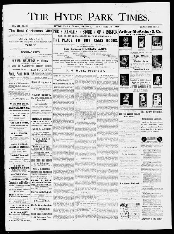 The Hyde Park Times. December 13, 1889 - Digital Commonwealth