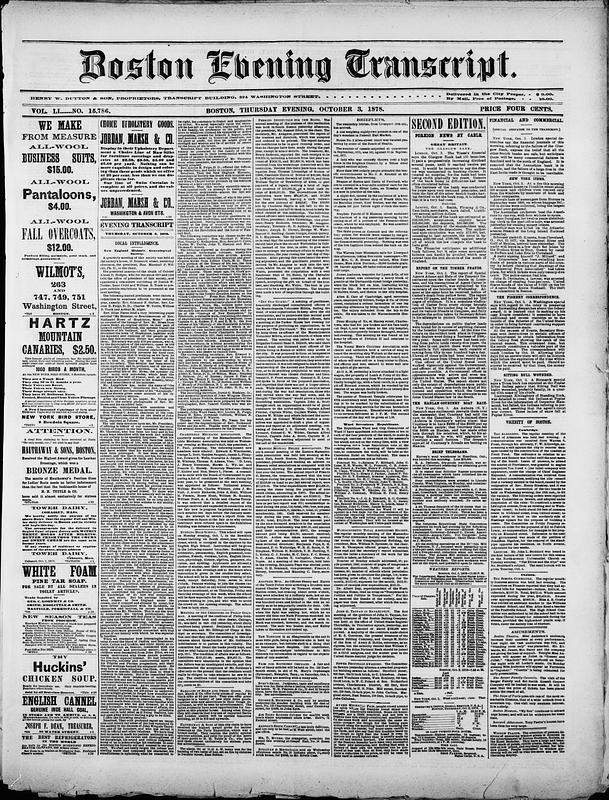 Boston Evening Transcript. October 03, 1878 - Digital Commonwealth