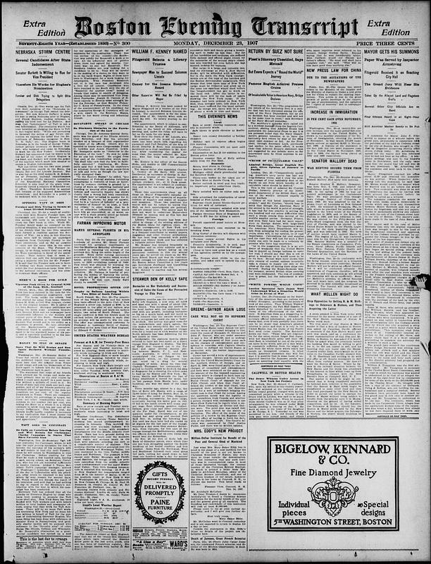Boston Evening Transcript. December 23, 1907 - Digital Commonwealth