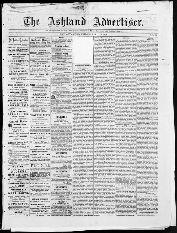 The Ashland Advertiser. April 12, 1878 - Digital Commonwealth