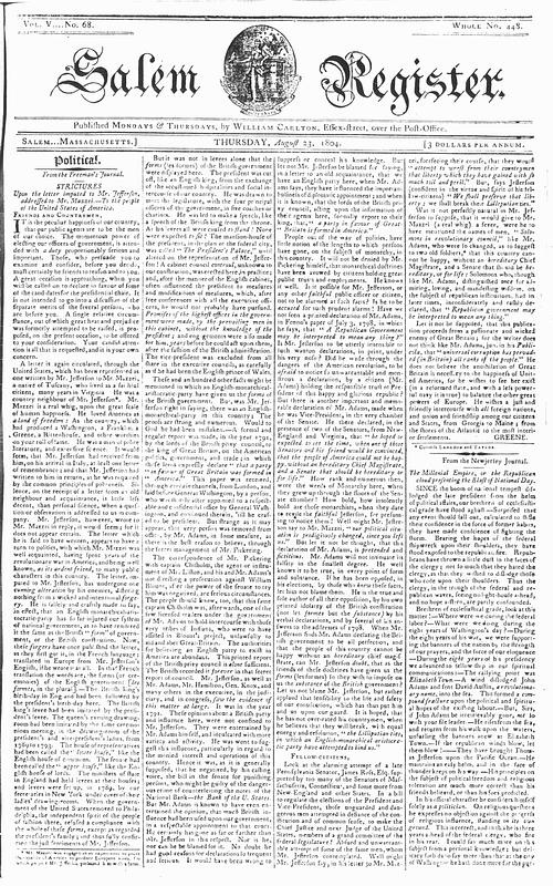 The Salem Register. August 23, 1804 - Digital Commonwealth