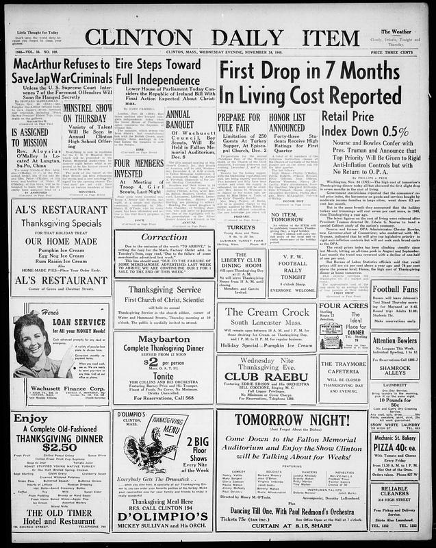 Clinton Daily Item. November 24, 1948 - Digital Commonwealth