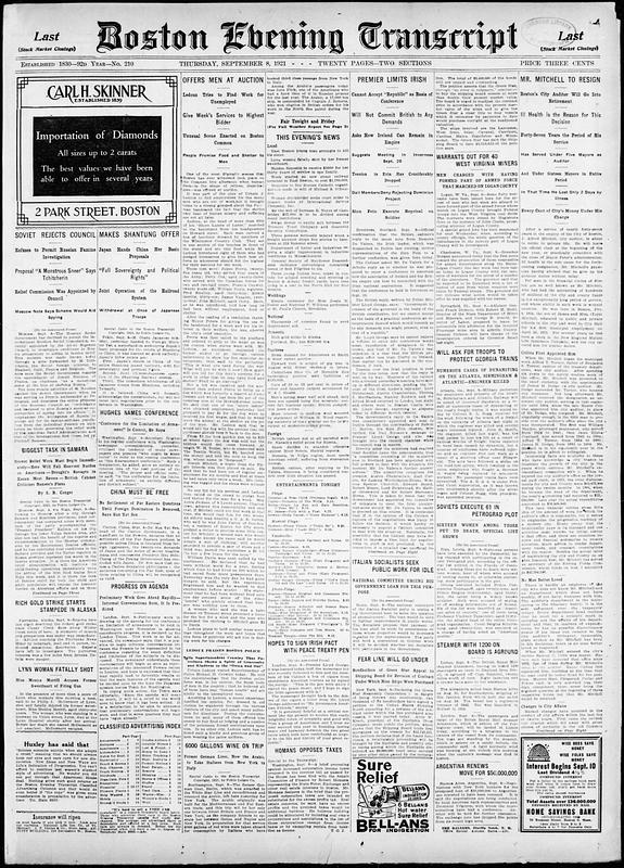 Boston Evening Transcript. September 08, 1921 - Digital Commonwealth