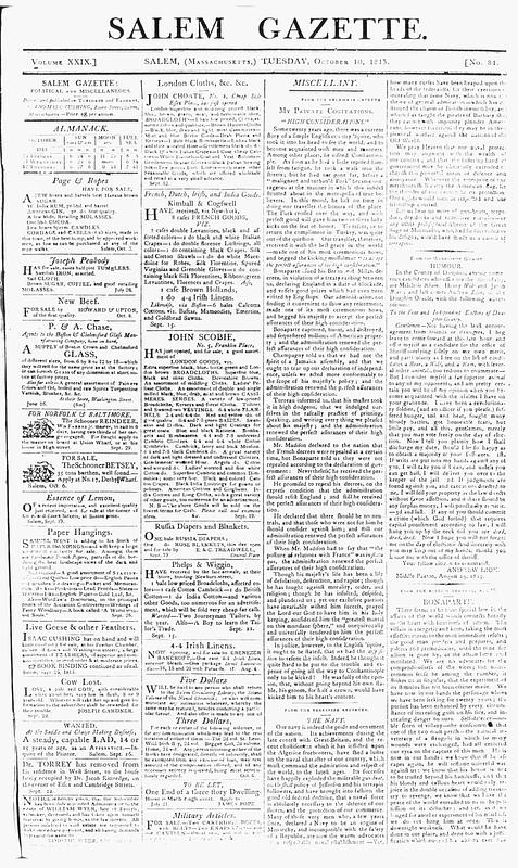 The Salem Gazette. October 10, 1815 - Digital Commonwealth
