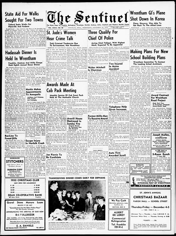 The Franklin Sentinel. November 26, 1952 - Digital Commonwealth