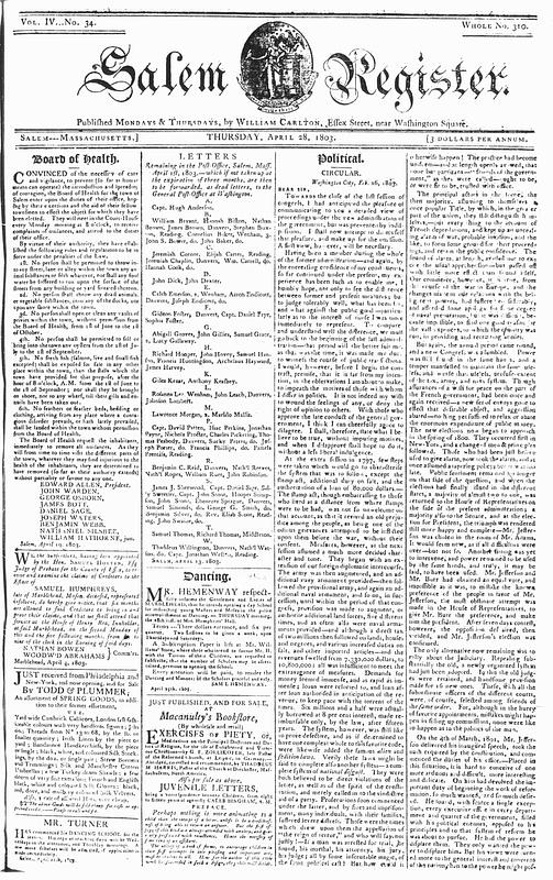 The Salem Register. April 28, 1803 - Digital Commonwealth