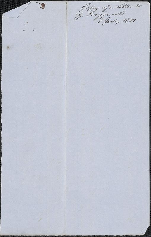 Copy of a letter George Coffin to Z. Ingersoll, 1 July 1851 - Digital ...