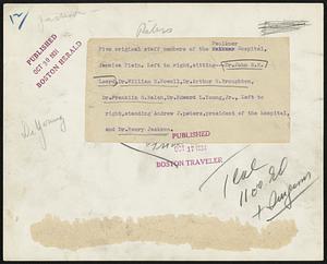 Five original staff members of the Faulkner Hospital, Jamaica Plain ...