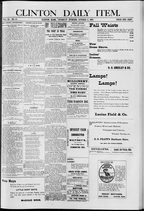 Clinton Daily Item. October 03, 1895 - Digital Commonwealth
