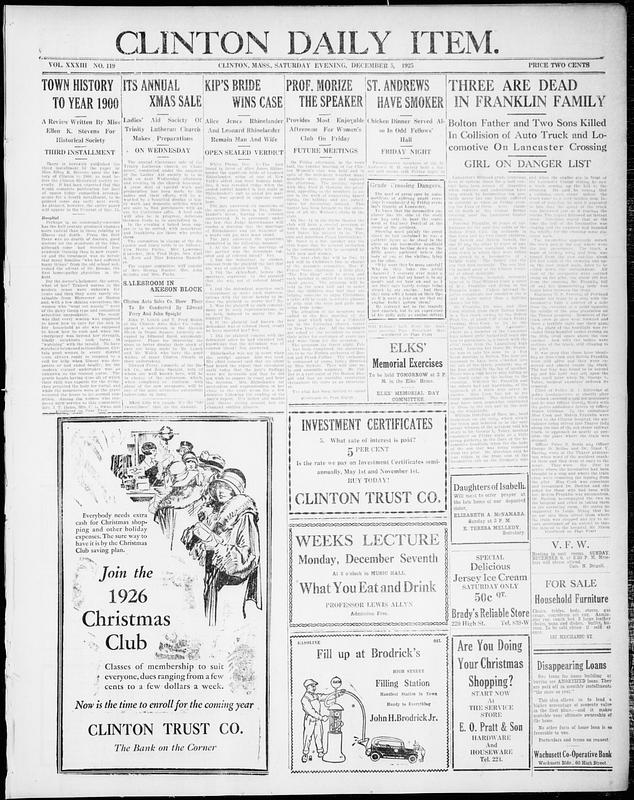 Clinton Daily Item. December 05, 1925 - Digital Commonwealth