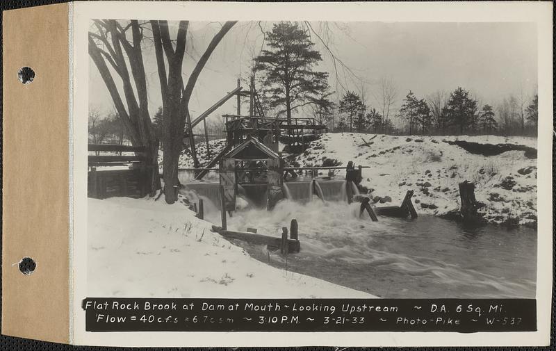 Flat Rock Brook at dam at mouth, looking upstream, drainage area = 6 ...