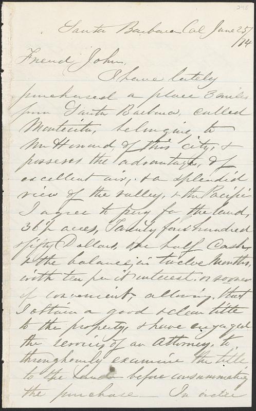 Letter from Thomas F. Cordis to John D. Long, June 25, 1874 - Digital ...