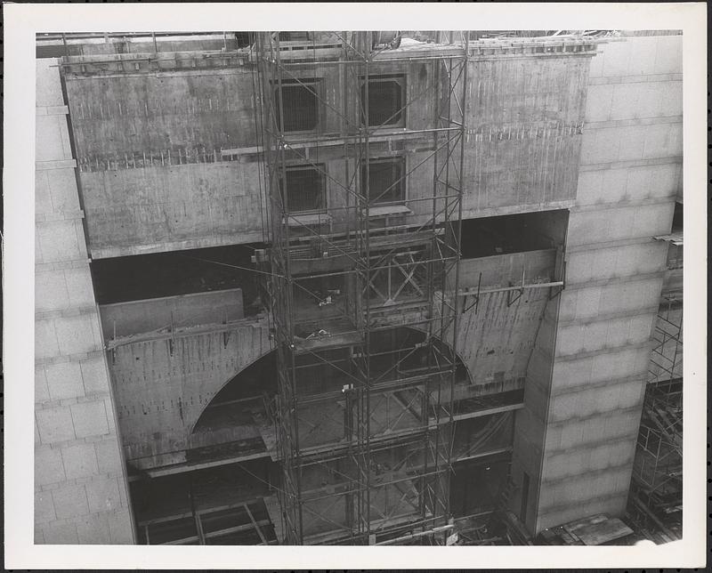 Construction of Boylston Building, Boston Public Library, close up of ...