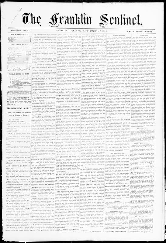 The Franklin Sentinel. November 17, 1899 - Digital Commonwealth