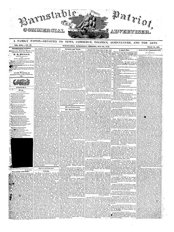 Barnstable Patriot, and Commercial Advertiser. May 24, 1843 - Digital ...