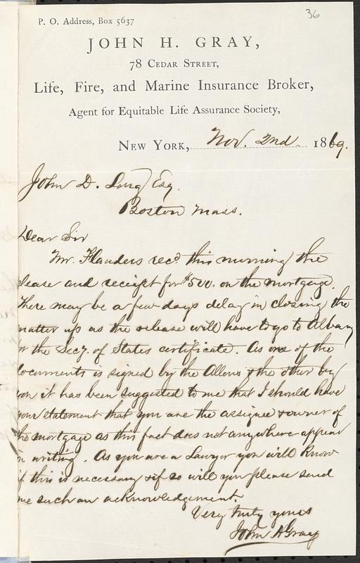 Letter from John H. Gray to John D. Long, November 2, 1869 - Digital ...