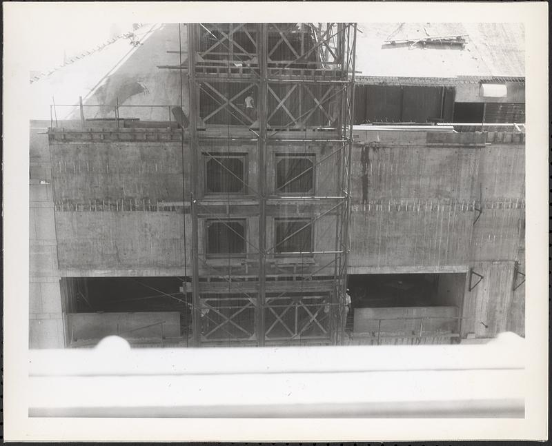 Construction of Boylston Building, Boston Public Library, close up of ...