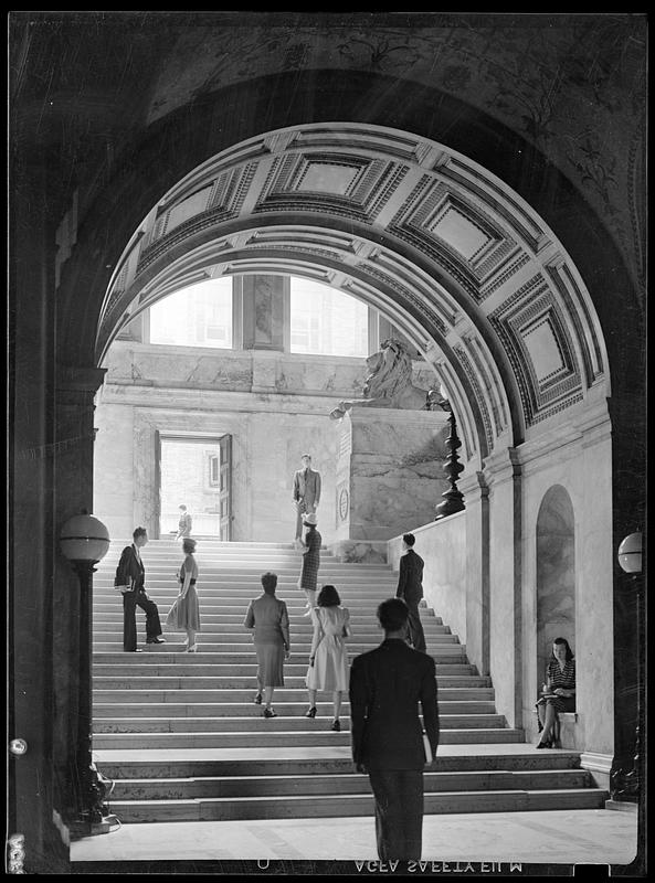 View of the main staircase, Boston Public Library - Digital Commonwealth
