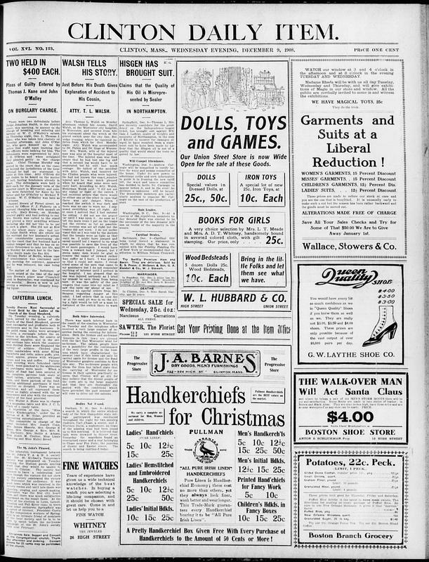 Clinton Daily Item. December 09, 1908 - Digital Commonwealth