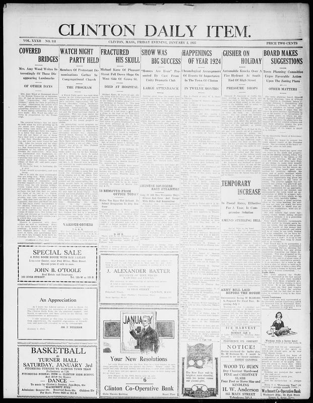 Clinton Daily Item. January 02, 1925 - Digital Commonwealth
