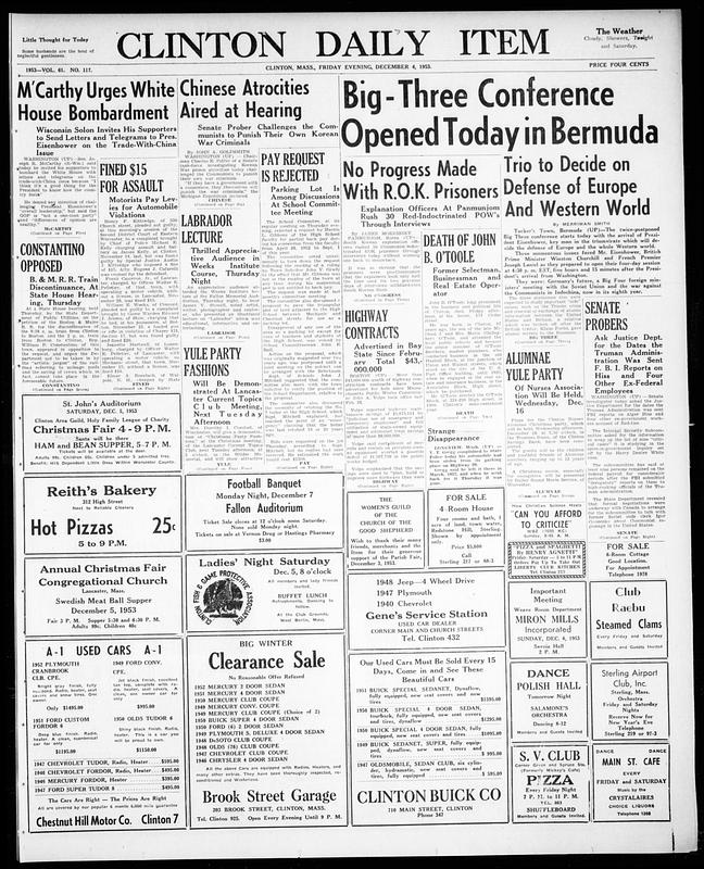 Clinton Daily Item. December 04, 1953 - Digital Commonwealth
