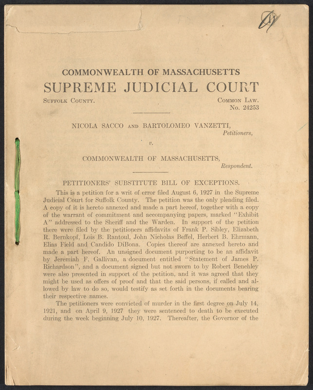 Sacco-Vanzetti Case Records, 1920-1928. Defense Papers. Petitioners ...