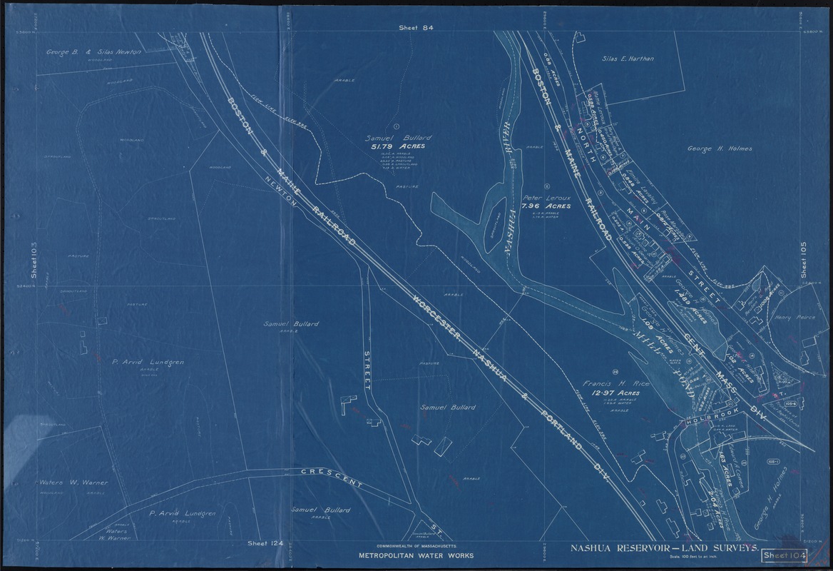 Metropolitan Water Works, Wachusett Reservoir, land surveys, sheet 104 ...