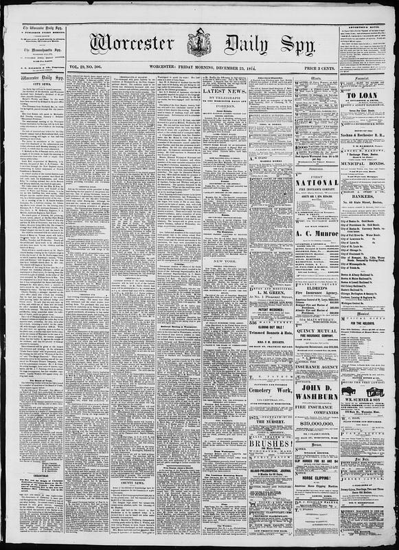 Worcester Daily Spy. December 25, 1874 - Digital Commonwealth