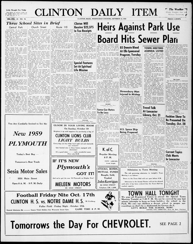 Clinton Daily Item. October 15, 1958 - Digital Commonwealth