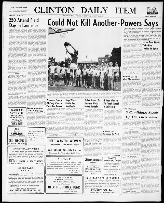 Clinton Daily Item. August 18, 1960 - Digital Commonwealth