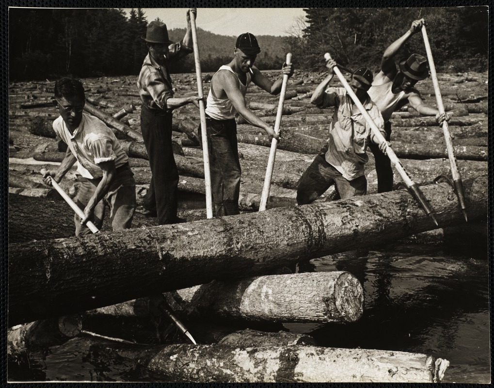 Saco River, Maine log drive Hiram, Me 1939 - Digital Commonwealth