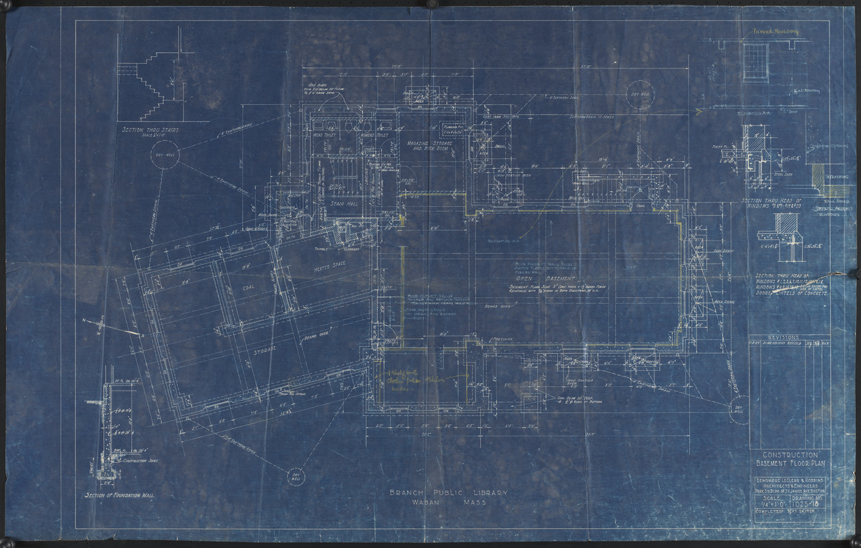 Construction basement floor plan, branch public library, Waban, Mass ...