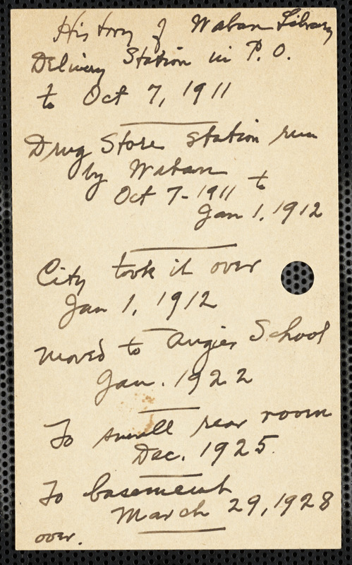 Brief outline of history of the Waban Branch - Digital Commonwealth