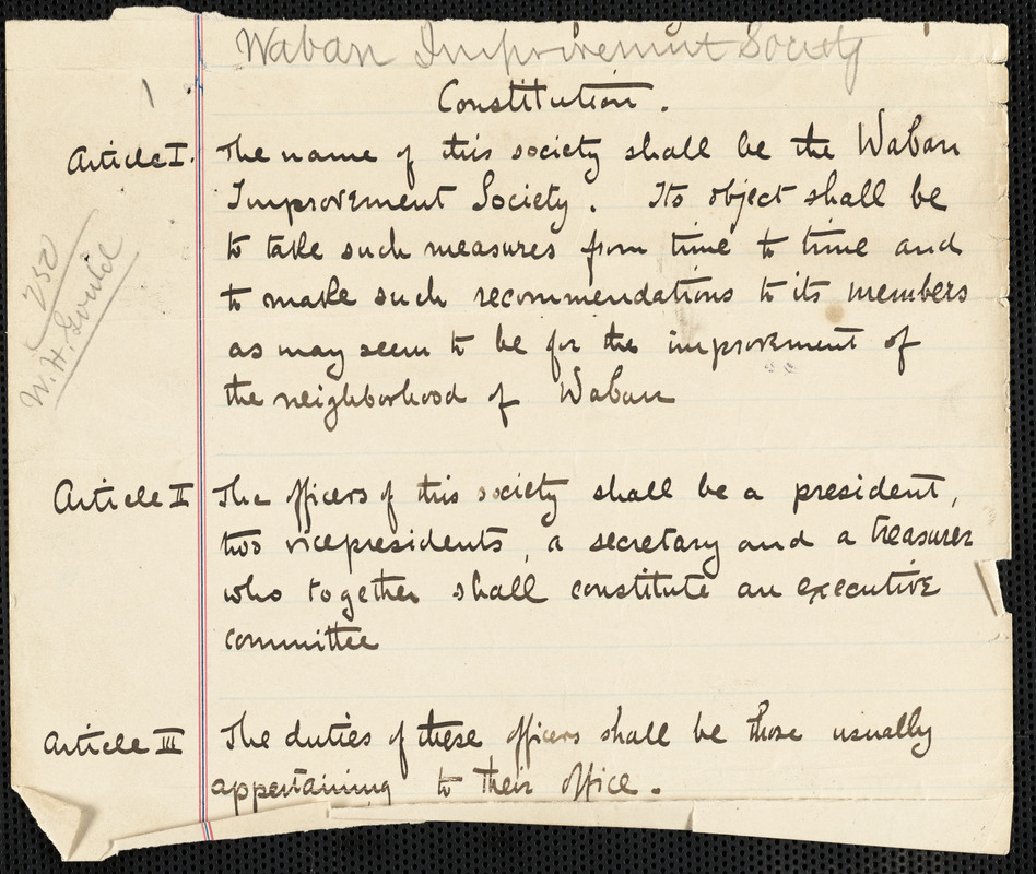 Constitution for the Waban Improvement Society - Digital Commonwealth