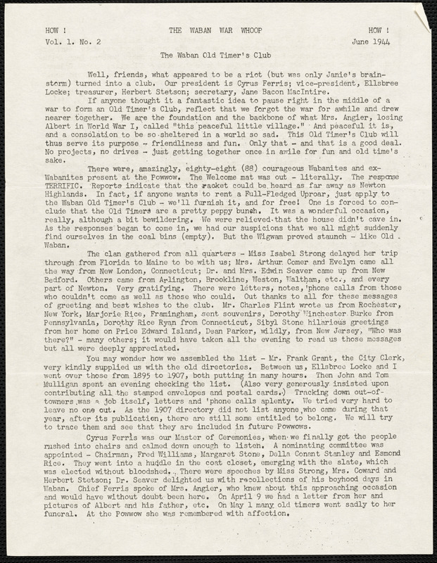 The Waban war whoop - Digital Commonwealth