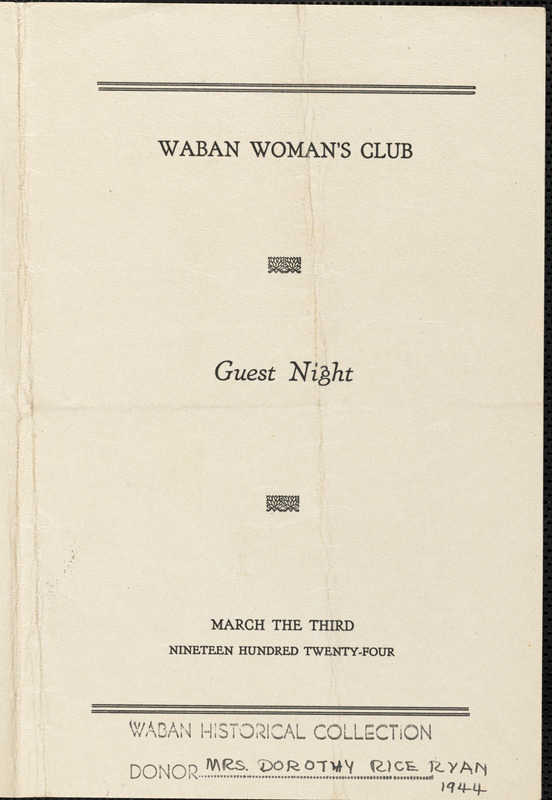 Waban Woman’s Club, Guest Night, 1924 - Digital Commonwealth